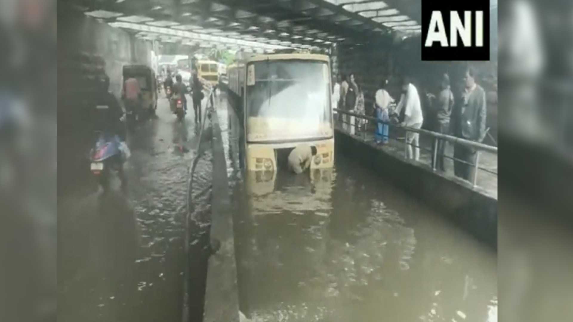 Bus stuck in subway, traffic affected as heavy rains in Chennai