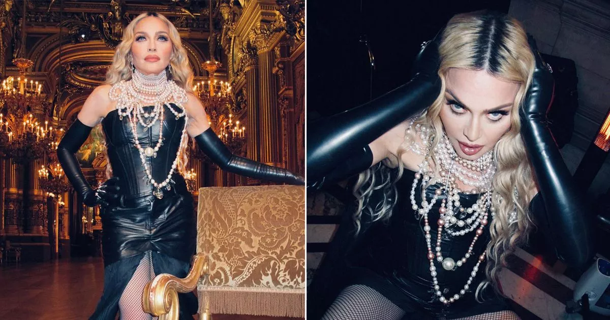 Madonna pairs black corset with pearl necklaces, fishnets in new pictures
