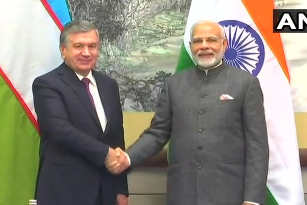 Modi meets Uzbek Prez Shavkat Mirziyoyev at SCO summit