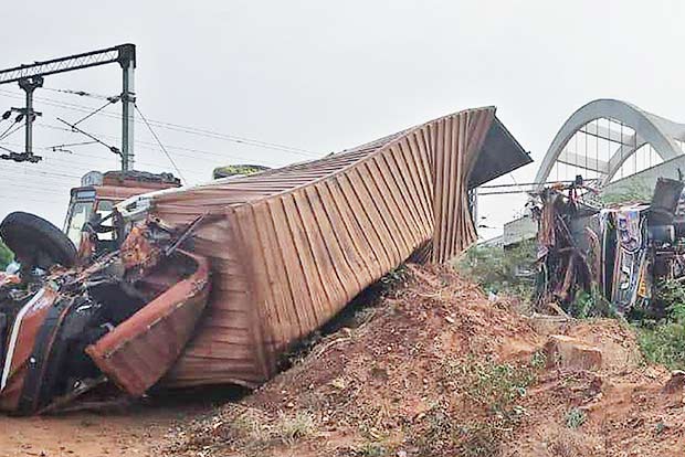 Two trucks fall from 80-foot bridge after collision in Coimbatore, one ...