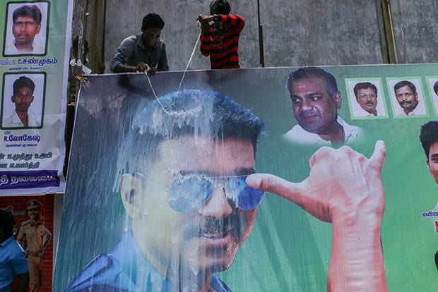 Now, Vijay fans spill milk over posters