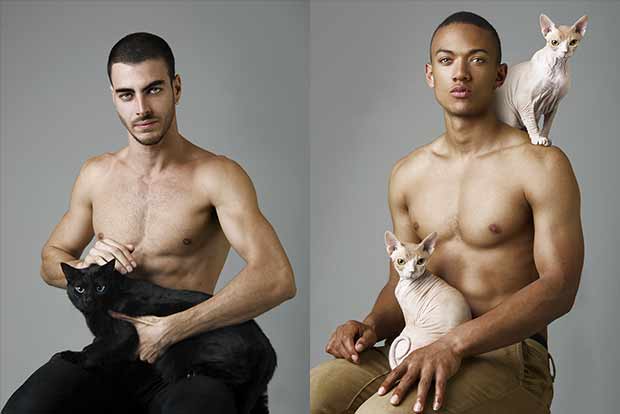 Photographer captures male models posing with cats